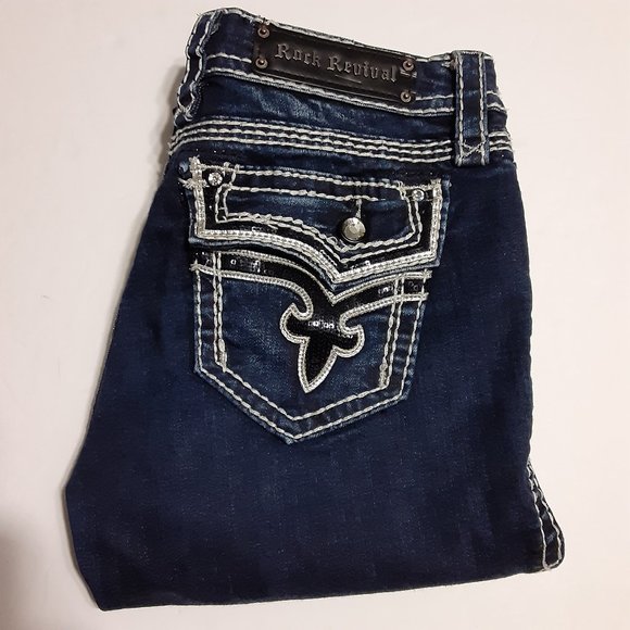 Rock Revival | Jeans | Rock Revival Womens Kai Straight Leg Embellished Sequined Jeans E8332t5r ...